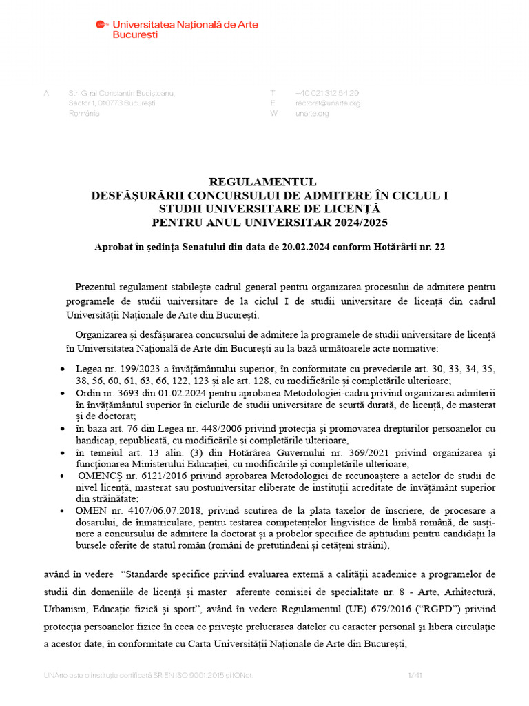 WP Contentuploads202402Regulament Admitere Licenta 2024 2025 Final 22.02.2024 A PDF | PDF