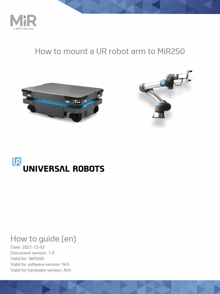 How To Mount A UR Robot Arm To MiR250 1.0 - en | PDF
