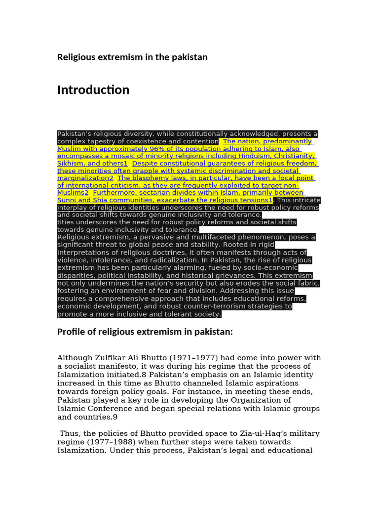 Religious Extremism in The Pakistan | PDF