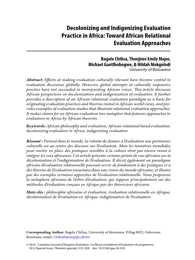 Chilisa Et Al 2023 Decolonizing and Indigenizing Evaluation Practice in ...