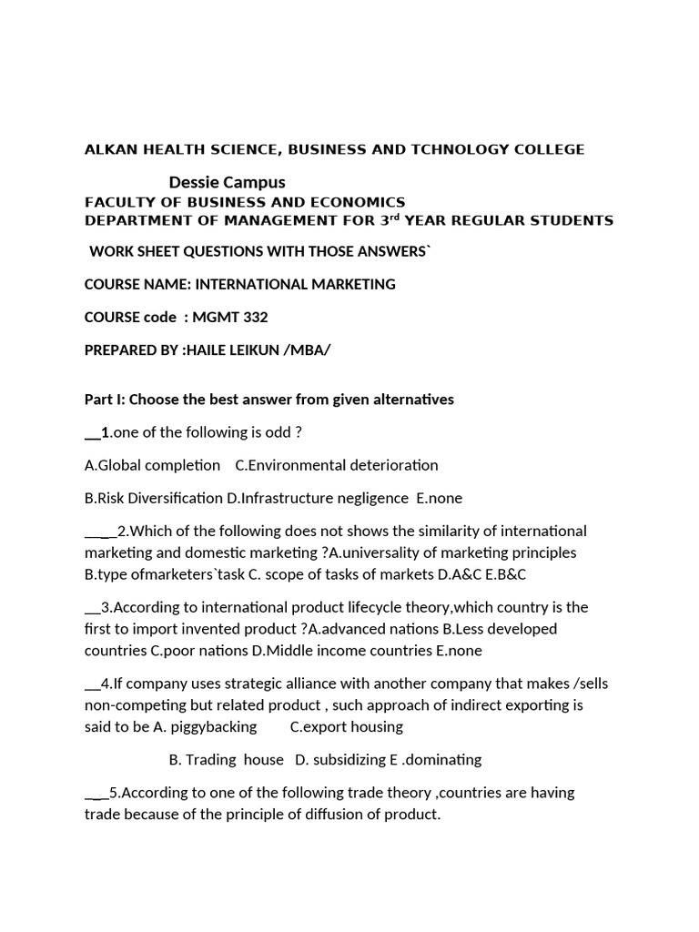 International Worksheet Answer-1 | PDF