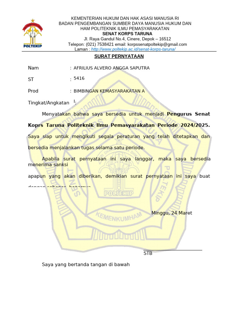 Surat Pernyataan Calon Anggota Senat | PDF