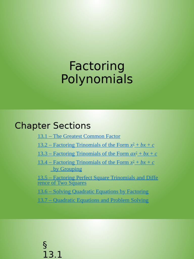 2324 - Factoring Polynomials | PDF | Factorization | Quadratic Equation