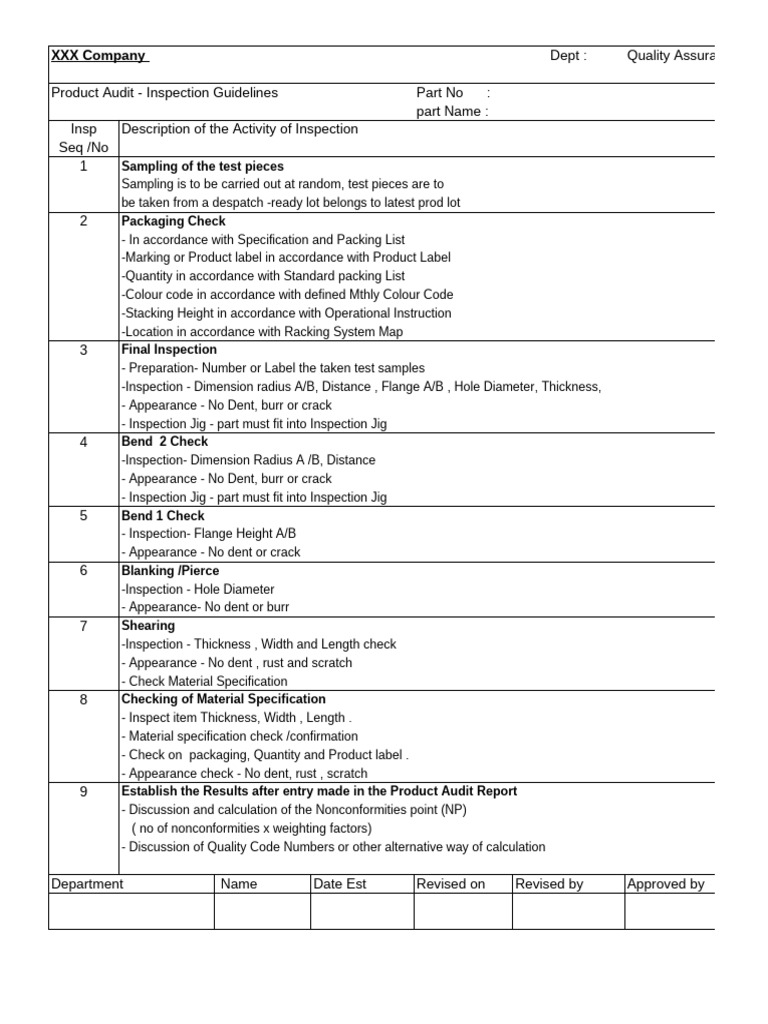 IQA - Product Audit sheets format | PDF