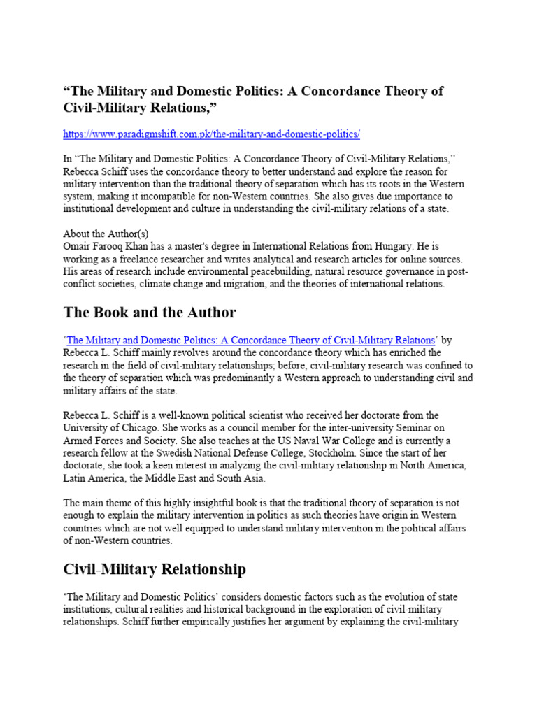 Concordance Theory in Civil-Military Relations | PDF | Pakistan | Politics