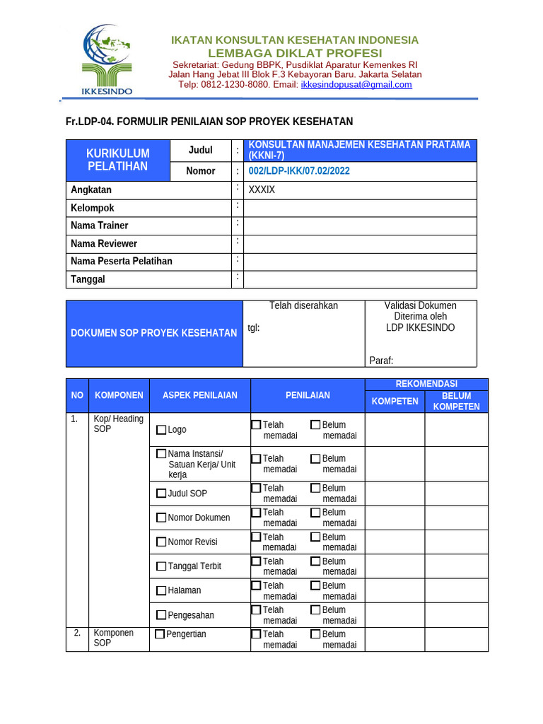 LDP 04. Penilaian SOP Proyek Kesehatan v.2 | PDF