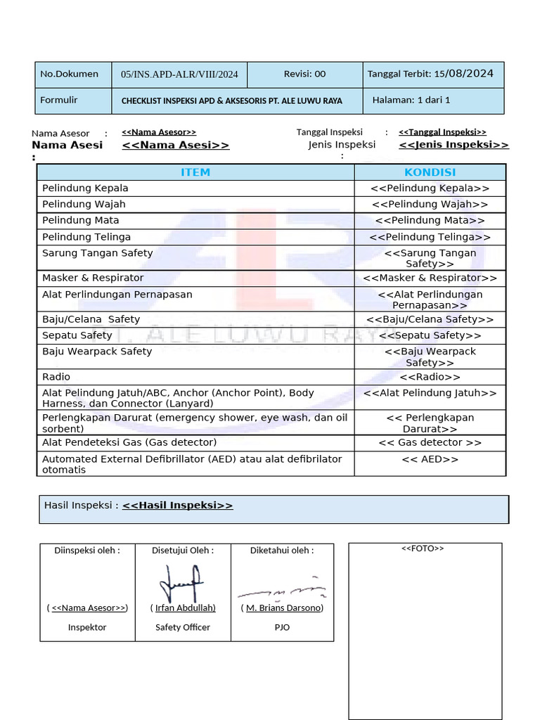 E-Form Ceklis Inspeksi Ppe & Atribut... | PDF