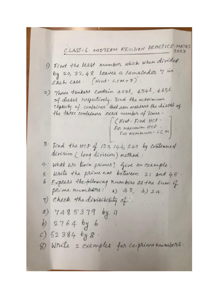 GR 6 MATH Mid Term Revision 2023 | PDF