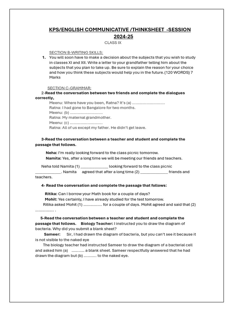 KPS-IX Eng Thinksheet | PDF