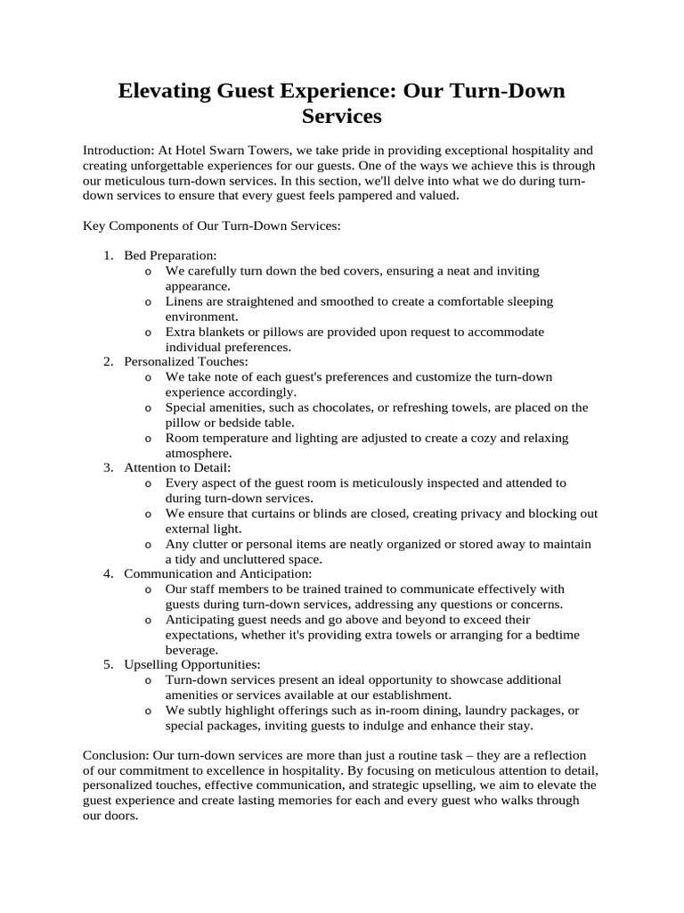 Turn Down Service | PDF