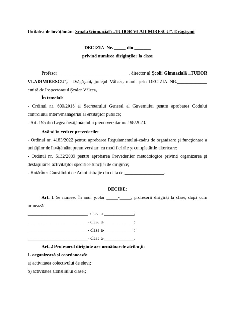 Anexa 2 - Decizie Numire Diriginti La Clase SC TV | PDF