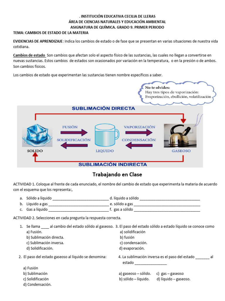 Cambios de Estado de la Materia | PDF | Gases | Importar