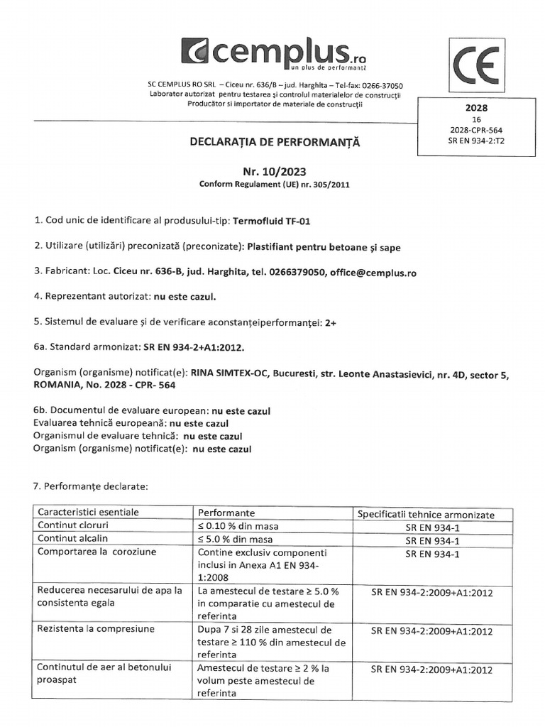 Declaratie Performanta Tf-01 | PDF