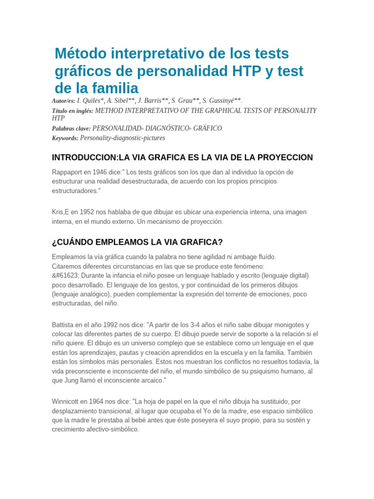 Método Interpretativo de Los Tests Gráficos de Personalidad HTP y Test ...