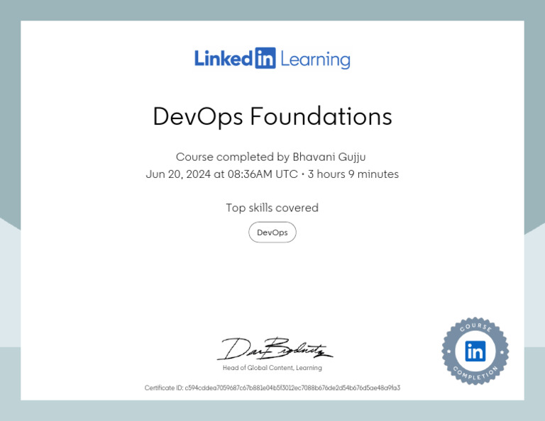 CertificateOfCompletion - DevOps Foundations | PDF