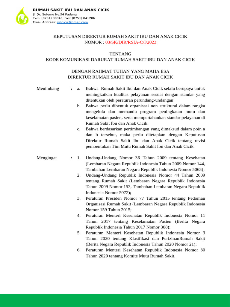 REVISI SK Kode Komunikasi Darurat | PDF