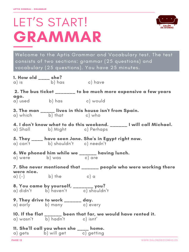 Grammar, Voc, Reading | PDF