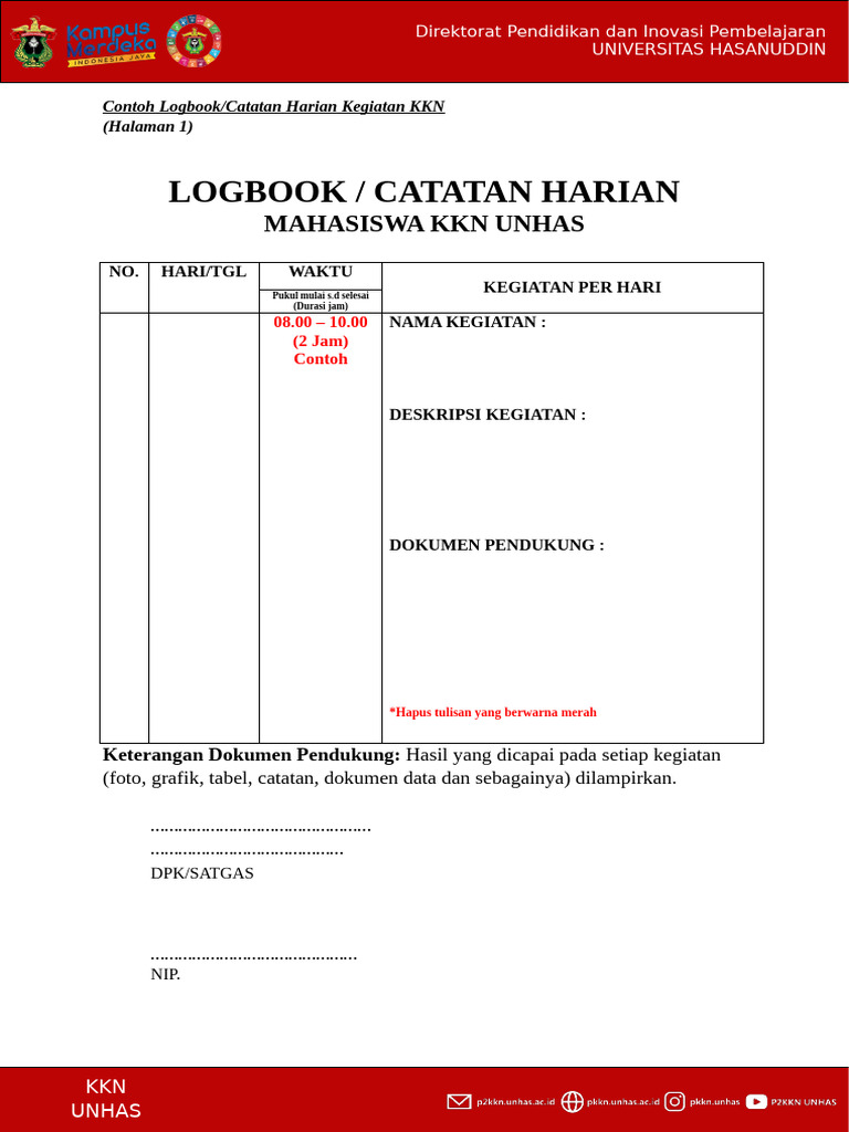 Template Logbook Catatan Harian Kegiatan KKN Ukuran Kertas A4 | PDF