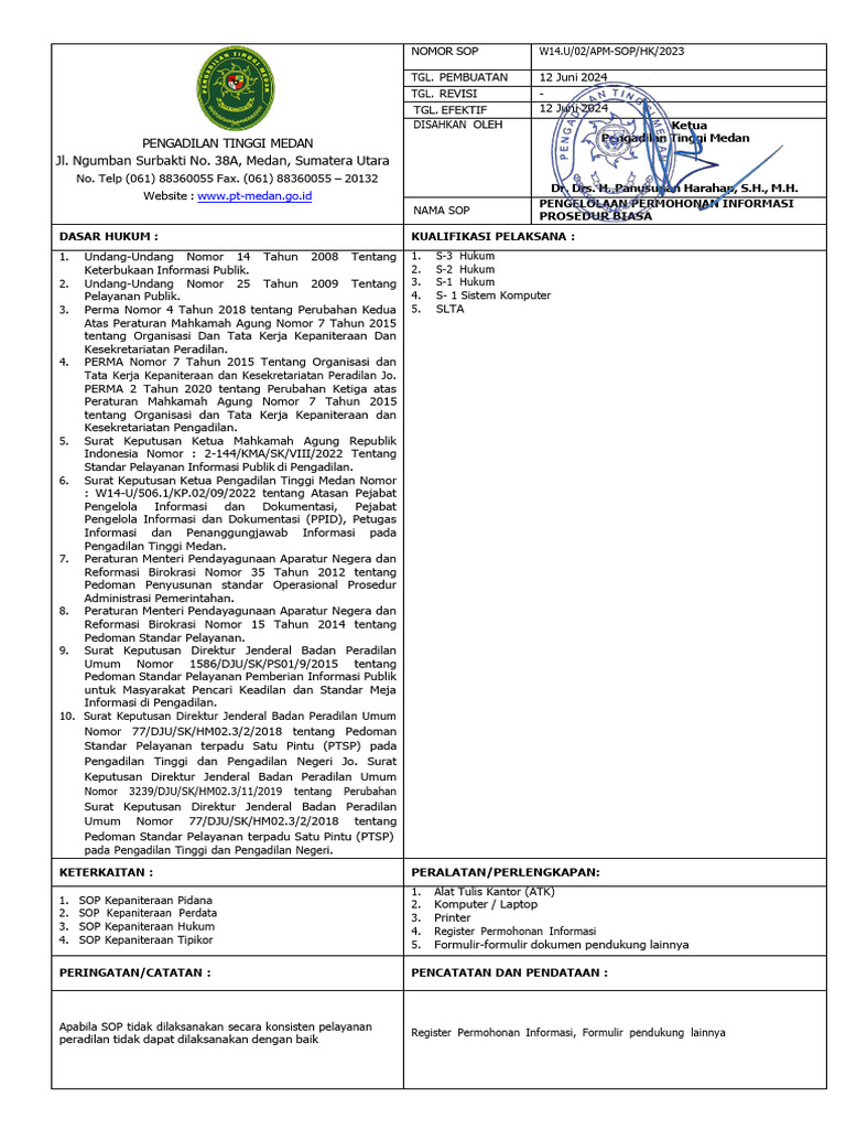 SOP Pengelolaan Permohonan Informasi Prosedur Biasa | PDF