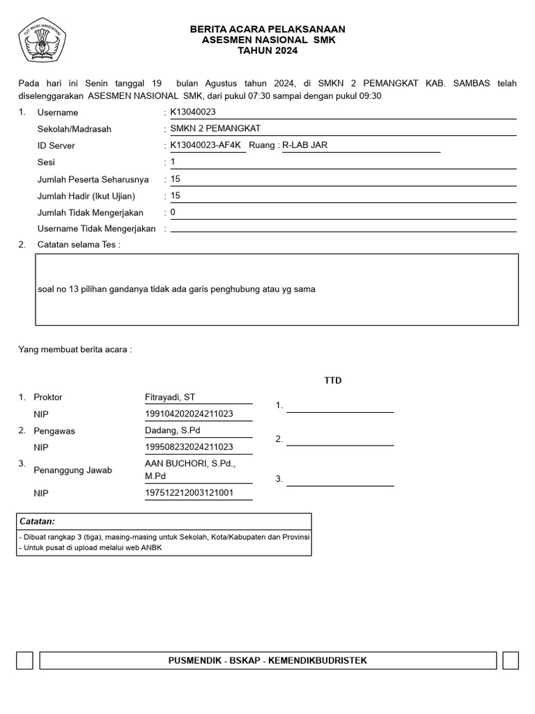 Asesmen Nasional - Tahun 2024 BA LAB JAR LITERASI | PDF