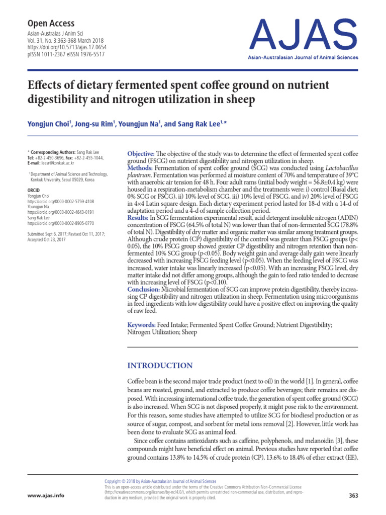 Effects of Dietary Fermented Spent Coffee Ground On Nutrient ... Effects of Dietary Fermented Spent Coffee Ground On Nutrient ...