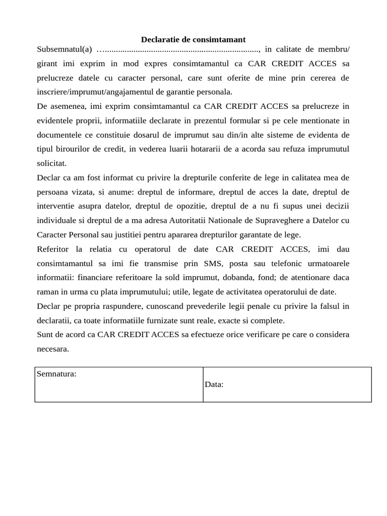 Declaratie de Consimtamant | PDF