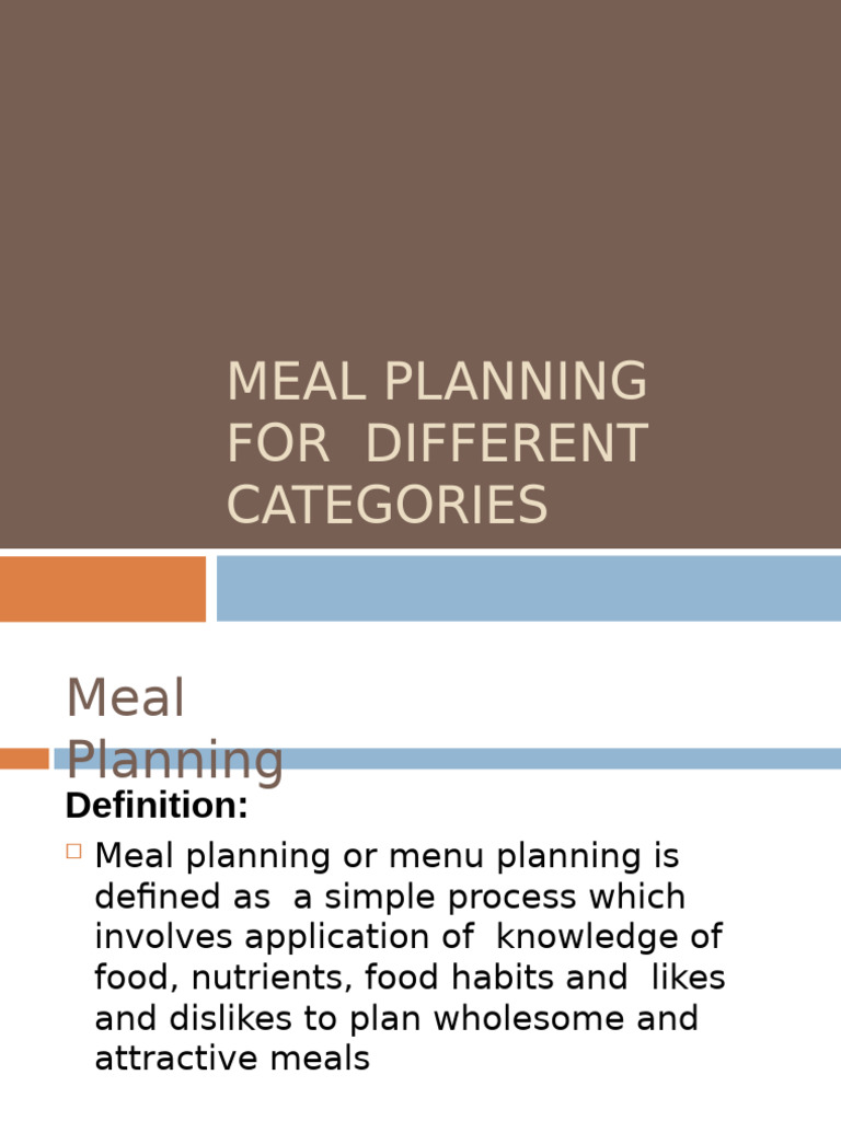 Meal Planning For Different Categories | PDF | Foods | Meal