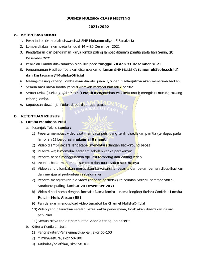 Juknis Lomba Classmeeting | PDF