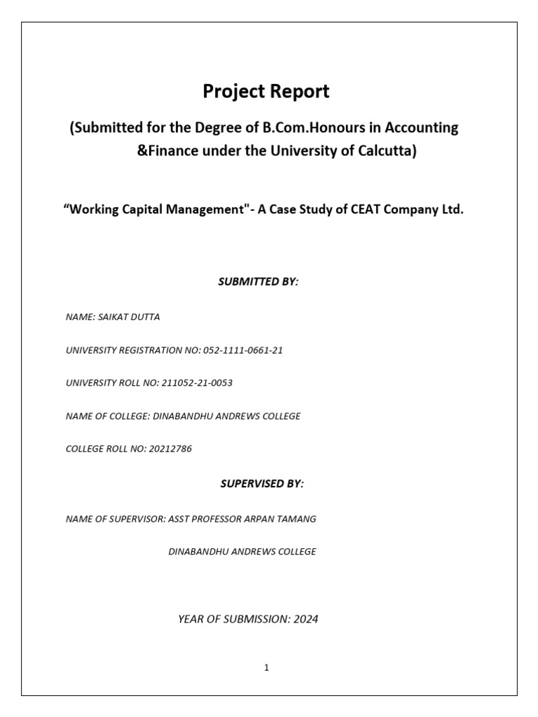 Working Capital Management - CEAT | PDF