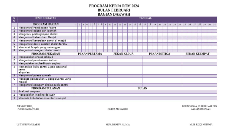 Tabel Proker Dakwah 2024 | PDF
