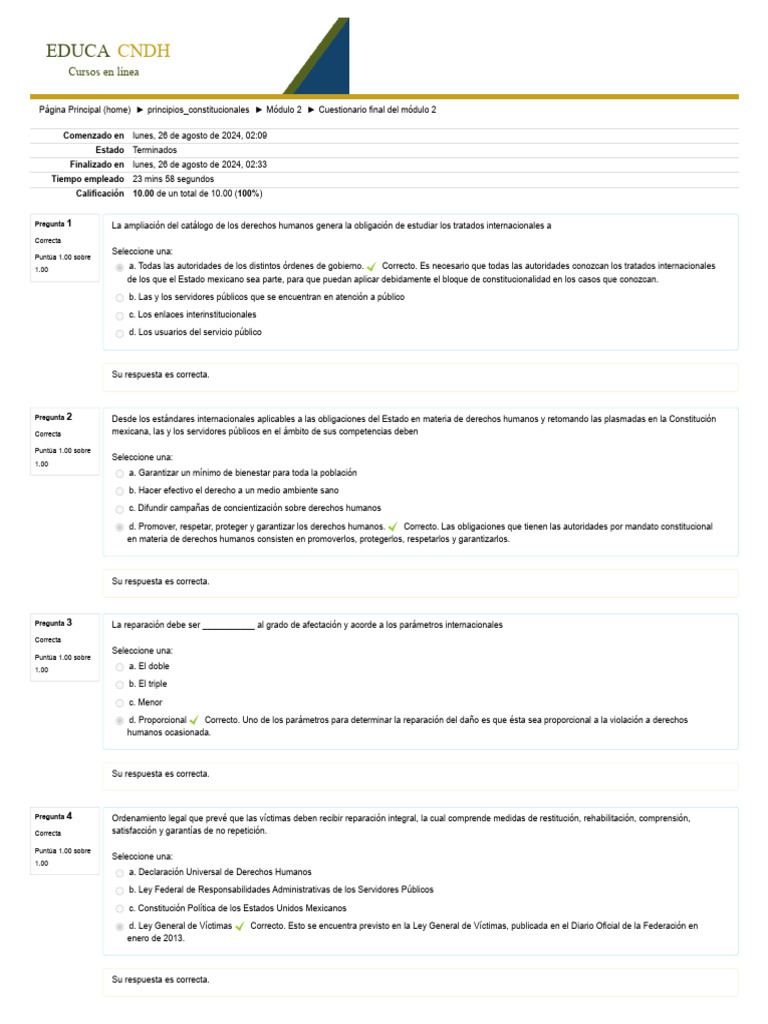 Cuestionario Final Del Módulo 2DH | PDF | Violación | Derechos humanos