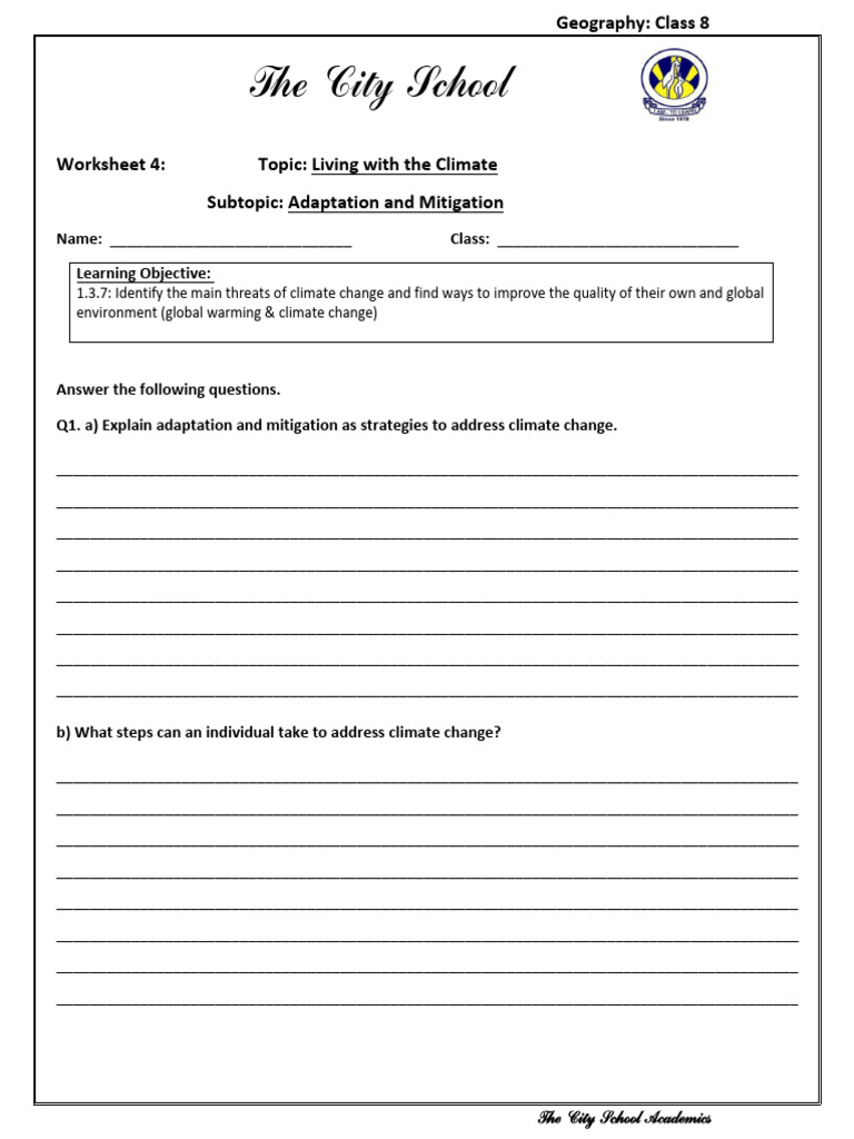Worksheet 4-Adaptation and Mitigation | PDF