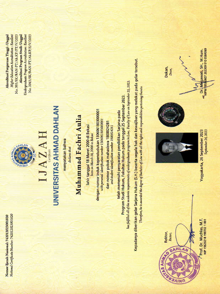 Ijazah Muhammad Fachri Aulia | PDF