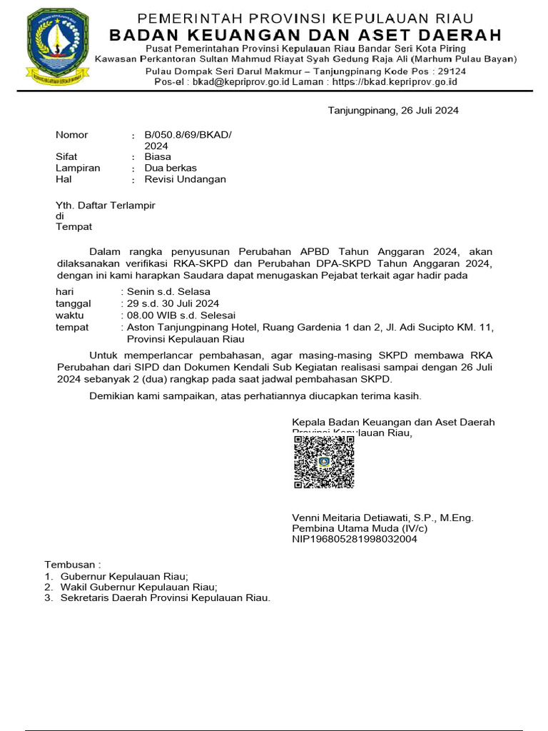 Revisi Surat Pembahasan Rka Perubahan 2024 | PDF