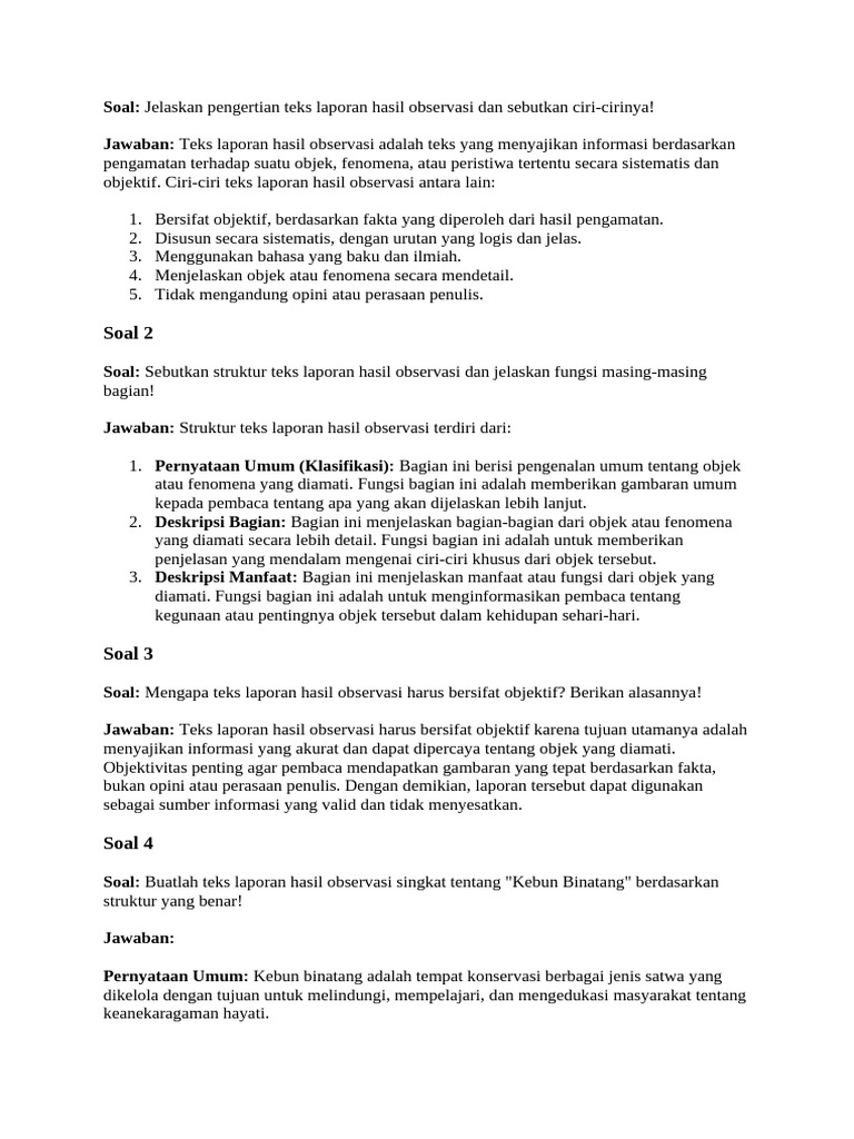 Soal Dan Jawaban Hasil Observasi Kls 8 | PDF