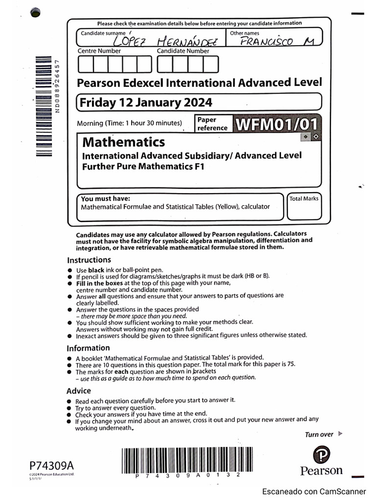 Further Pure Mathematics 1 (January 2024 Paper) | PDF