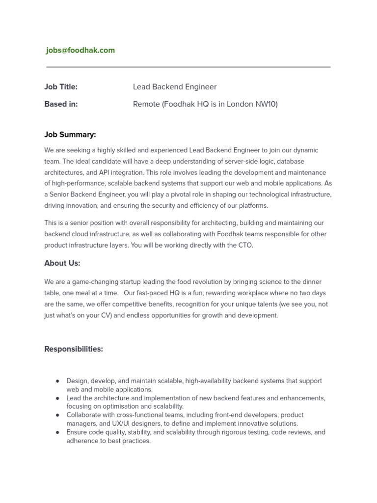 Lead Backend Engineer | PDF