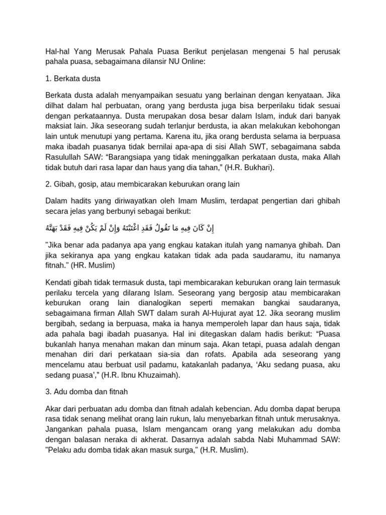 Merusak Puasa | PDF