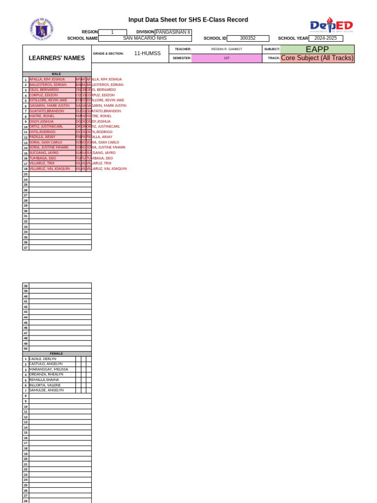 Class Record 11 Humss Oral Comm 2024 | PDF