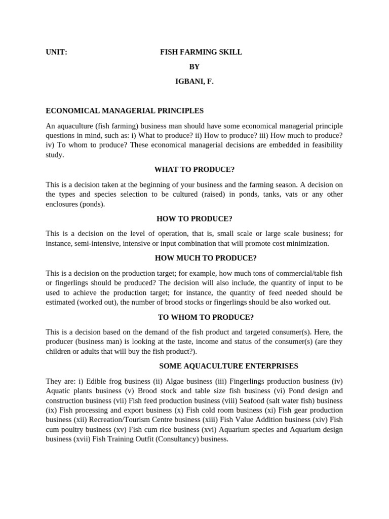 GST 302 Fish Farming Practical Manual | PDF