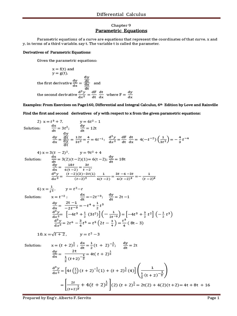 Chapter 9. Parametric Equations | PDF