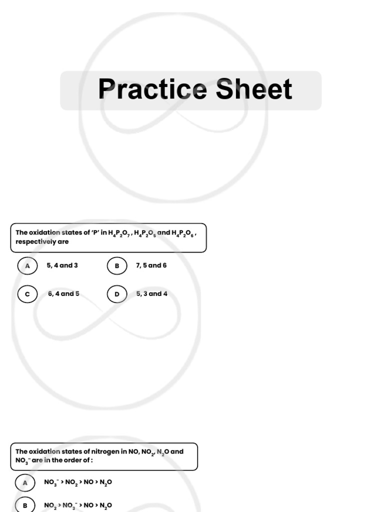 Redox Reactions Practice - Sheet | PDF