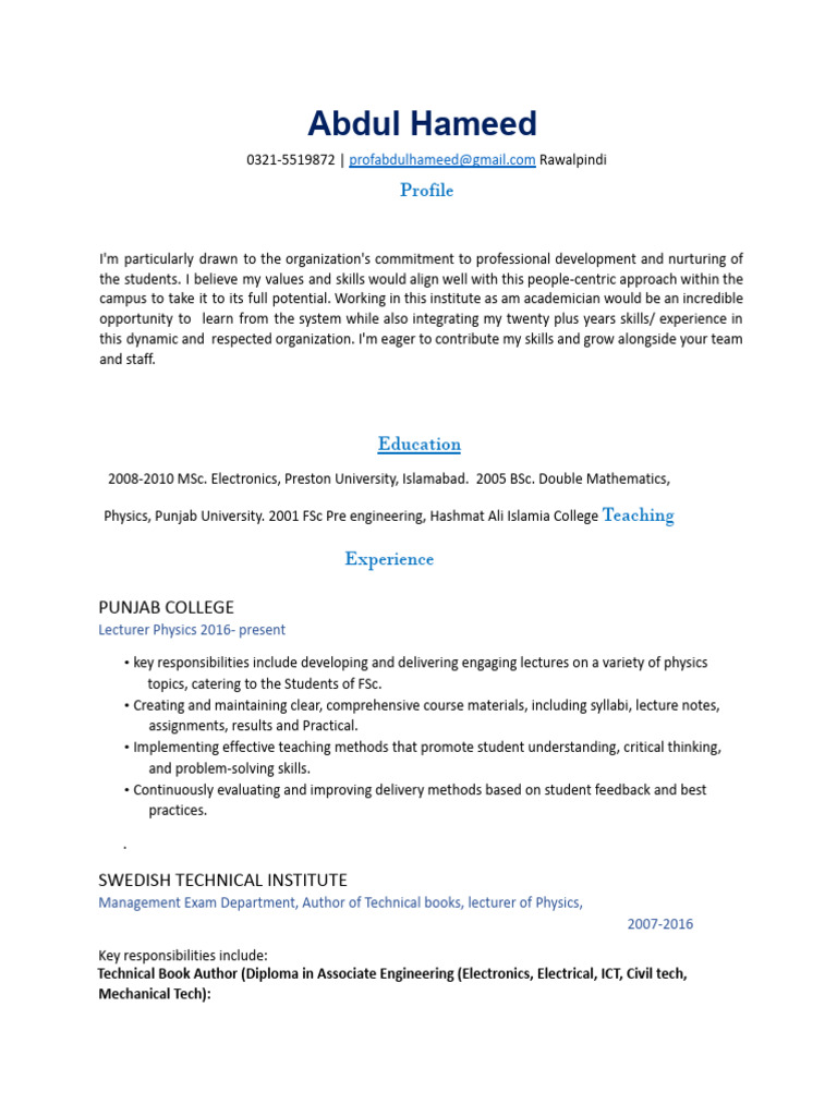 Abdul Hameed CV | PDF