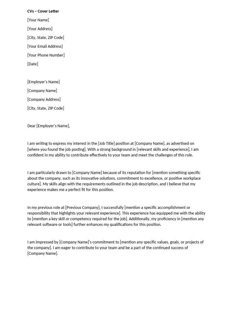 Cvs - Cover Letter | PDF