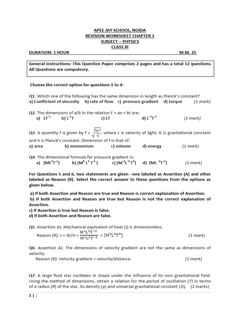 Units and Dimensions - Worksheet 2 | PDF