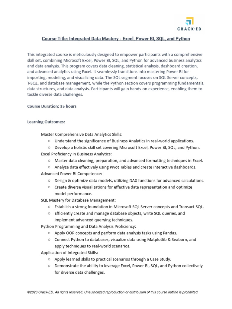 Integrated Data Mastery Excel Power BI SQL and Python | PDF