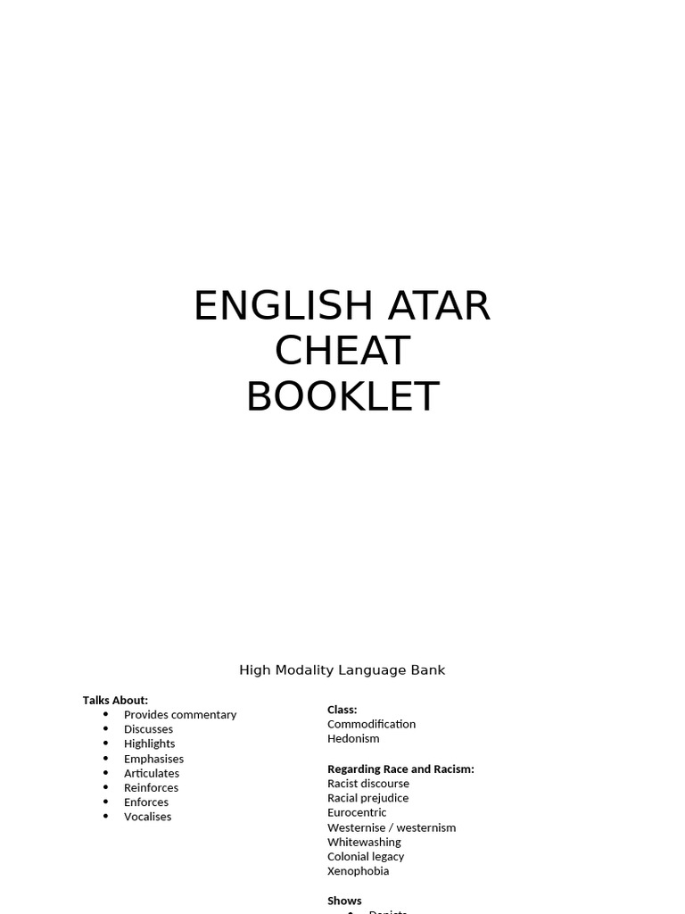 ENGLISH ATAR Booklet | PDF