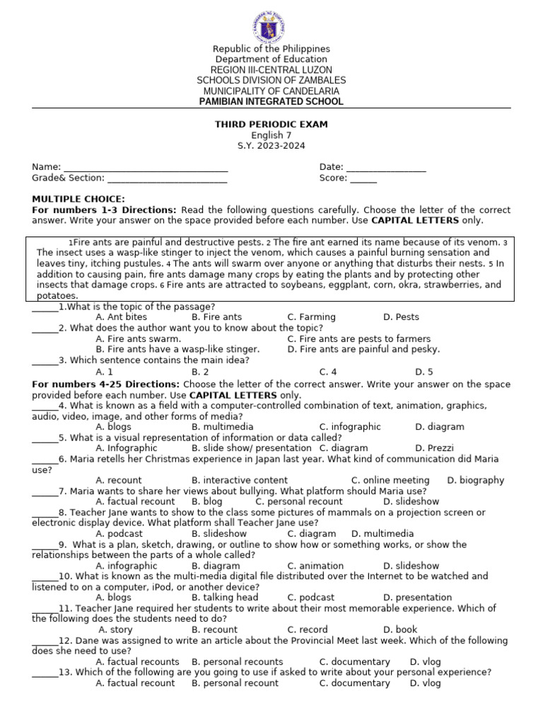 3RD-PERIODIC-EXAM-ENGLISH7 - Copy | PDF