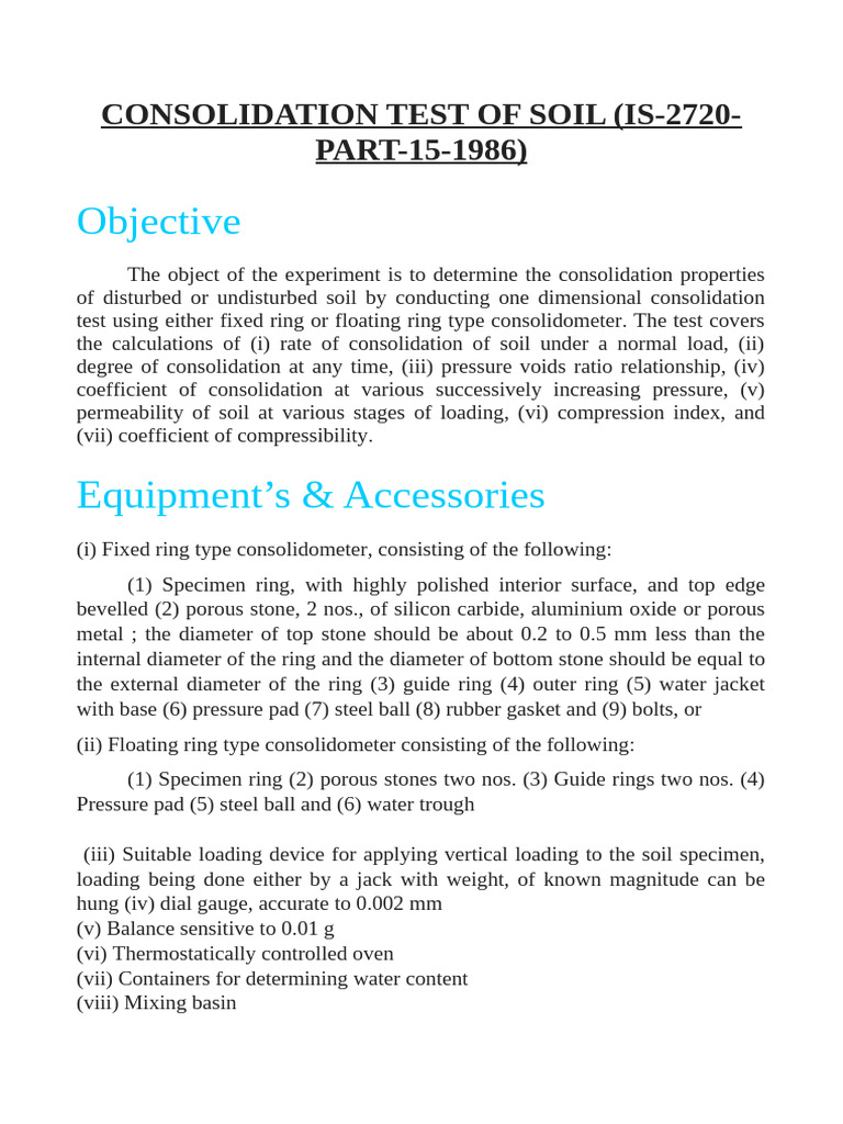 Soil Consolidation Test Procedure Guide | PDF | Materials