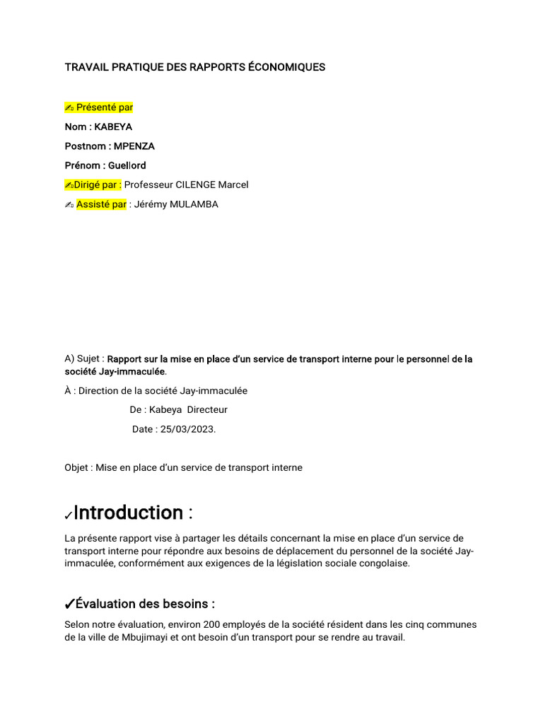 TP Des Rapports | PDF | Transport | Sécurité